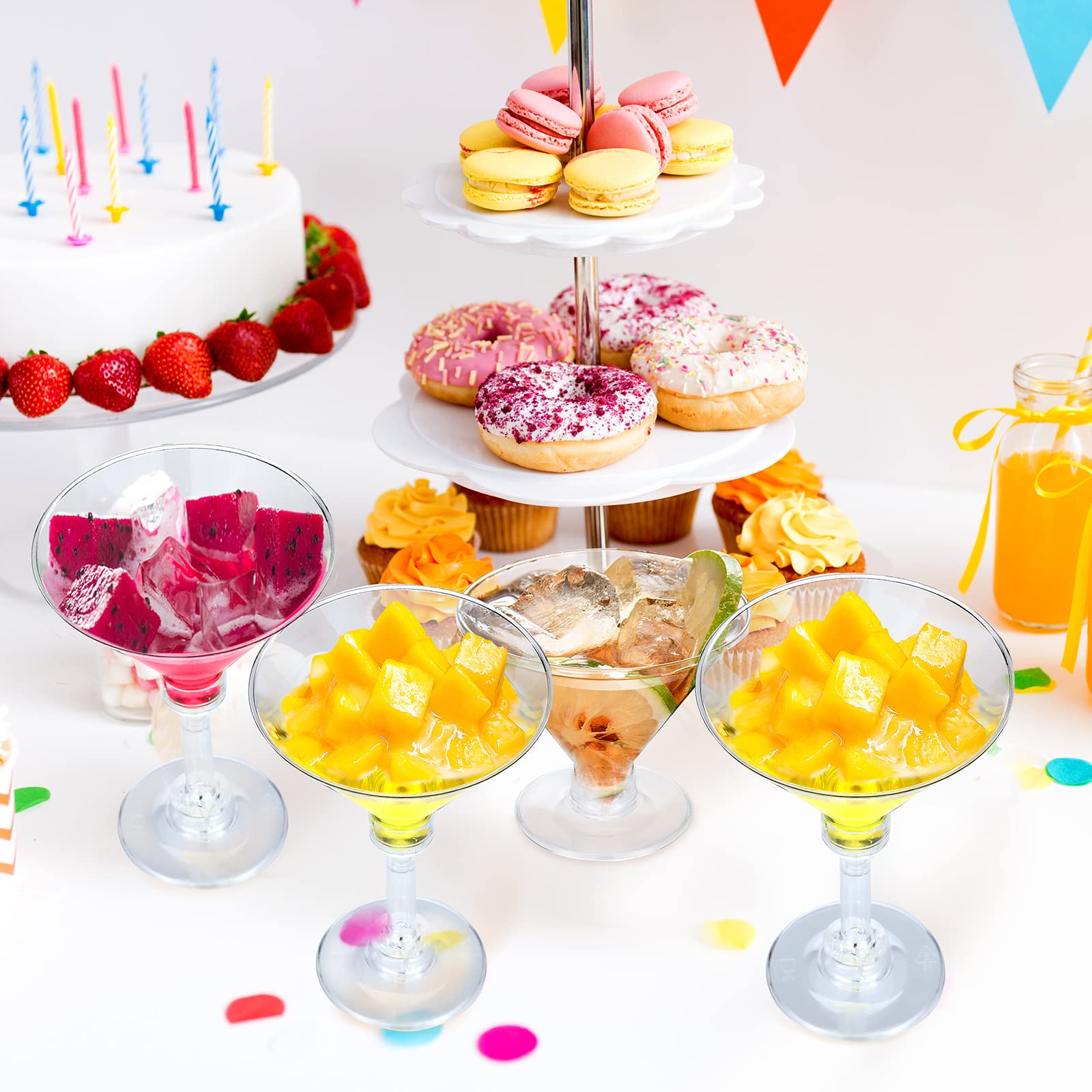 100 Pcs Plastic Martini Glasses 5 oz Disposable Cocktail Glasses Tall Mini Martini Plastic Cups Unbreakable Appetizer Dessert Cups for Margarita Wine Champagne Ice Cream Wedding Party Bar Event