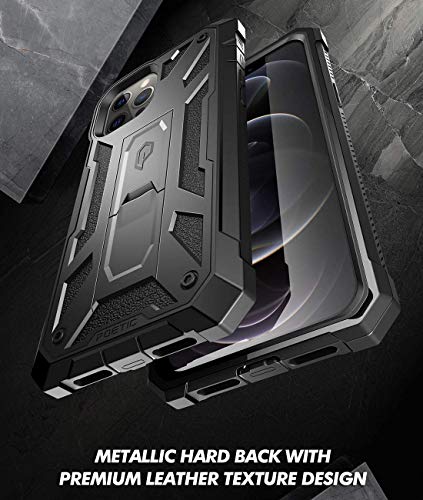 Poetic Spartan Series for iPhone 12 Pro Max 6.7 inch Case, Full-Body Rugged Dual-Layer Metallic Color Accent with Premium Leather texture Shockproof Protective Cover with Kickstand, Metallic Gun Metal