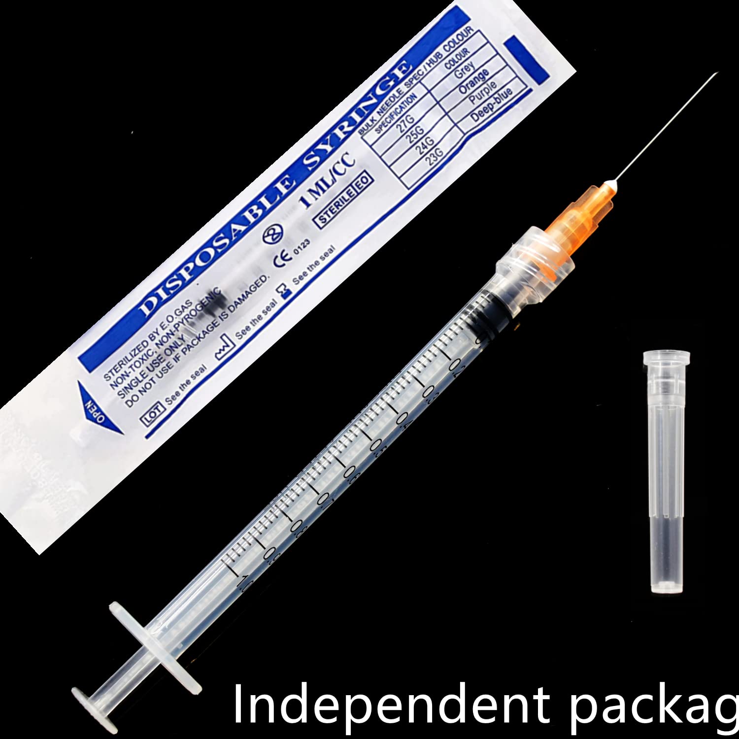 15Pack 1ml/cc Plastic Sterile Syringes with 25Ga and Cap, for Scientific Labs, Industrial Adhesives, Individually Package