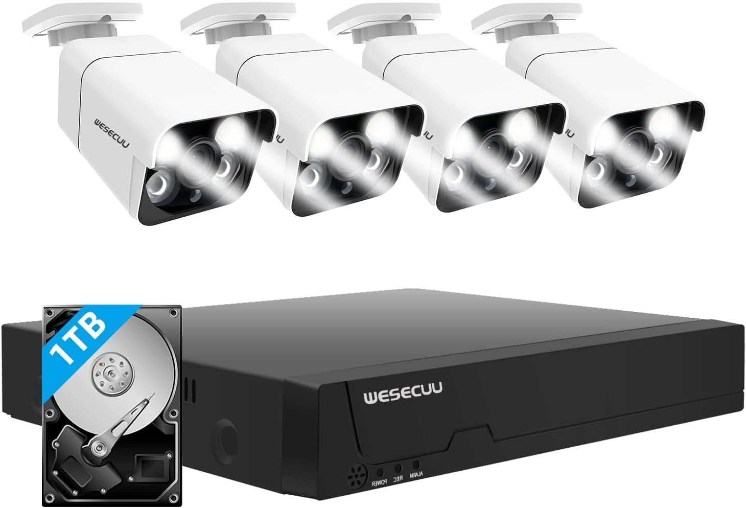 WESECUU Poe Security Camera System, 4K CCTV Camera Security System 4pcs IP Home Security Cameras Outdoor, 2-Way Talk, Human Detection, with 1TB HDD for 24-7 Recording Home Kits