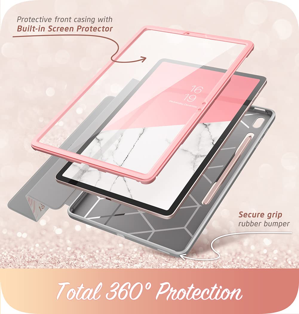 i-Blason Cosmo Case for Samsung Galaxy Tab S7 FE 12.4" 2021 Release Only, Full-Body Trifold with Built-in Screen Protector Protective Smart Cover with Auto Sleep/Wake & Pencil Holder (Marble)
