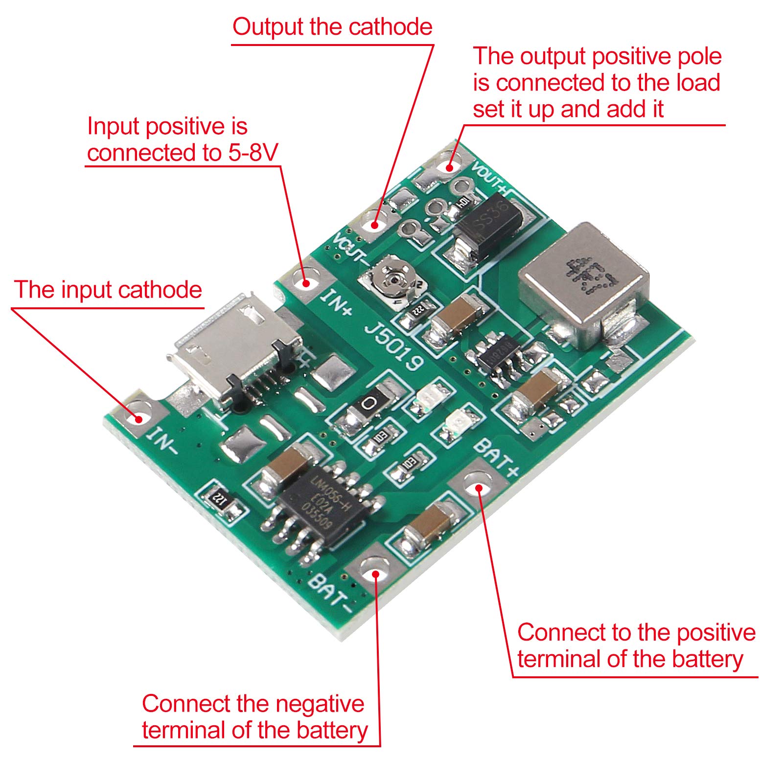 5PCS 3.7V 4.2V Lithium Liion Battery Charger Board Adjustable DC-DC Step Up Module Boost Charge Discharge Integrated Module TP4056 DIY Kit Parts