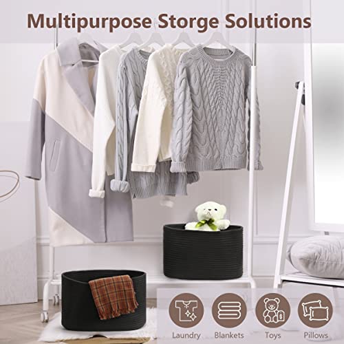 CASAVIDA Woven Baskets for Storage Set of 3, Cotton Rope Basket Storage Baskets for Organizing with Handles, Closet Soft Storage Baskets for Shelf Nursery Baby Laundry Bedroom Living Room