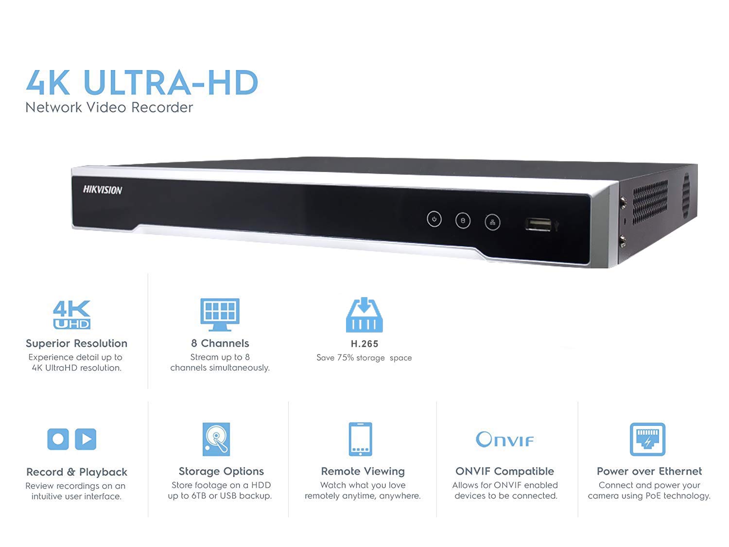 4K 8-Channel PoE Network Video Recorder NVR, Embedded Plug & Play DS-7608NI-I2/8P(2021 New Version)
