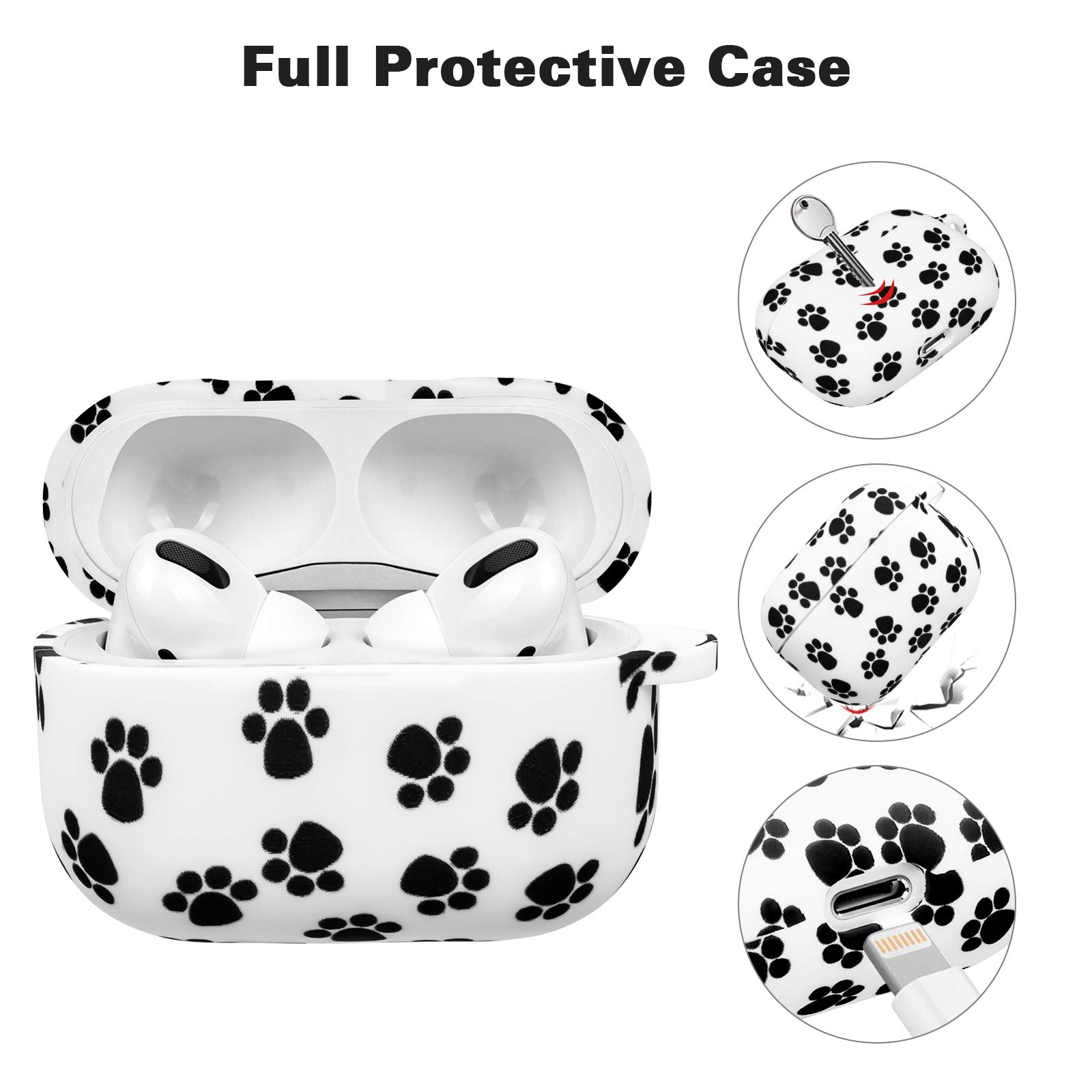 FRDERN AirPods Pro case with Keychain Soft Silicone Fadeless Pattern Printed Case Cover Skin Women Girls Men, Support Wireless Charging for AirPods Pro (Dag Paw)