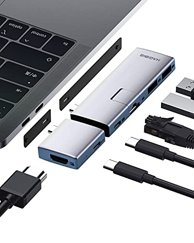 Hagibis USB C Hub Modular Magnetic USB Type-C Hub with 4K@60Hz HDMI, Separated Dual USB-C Adapter for MacBook Pro Air M1/2020/2019/2018 iPad Pro, Gigabit Ethernet, USB 3.0, 100W Power Delivery (RJ45)