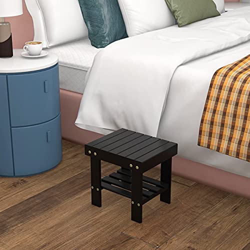 Wooden Step Stool for Kids Adults Small Wood Shower Foot Rest Stool Shaving Legs Potty Stool for Bathroom Sink Bed Kitchen (Black, 10.6 x 8.8 x 10 inches)