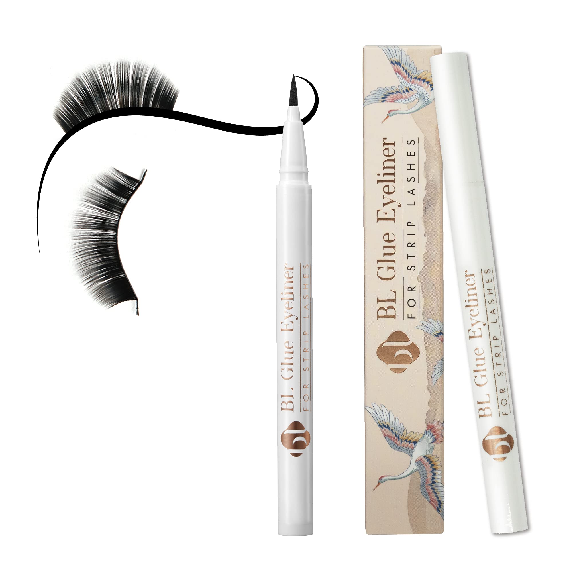 BL Lashes Glue Eyeliner for False Lashes | 2-in-1 Felt-Tip Eyelash Adhesive and Eyeliner, Easy to use, Extra Strong Hold for Strip Lashes 0.7ml/0.02fl Oz