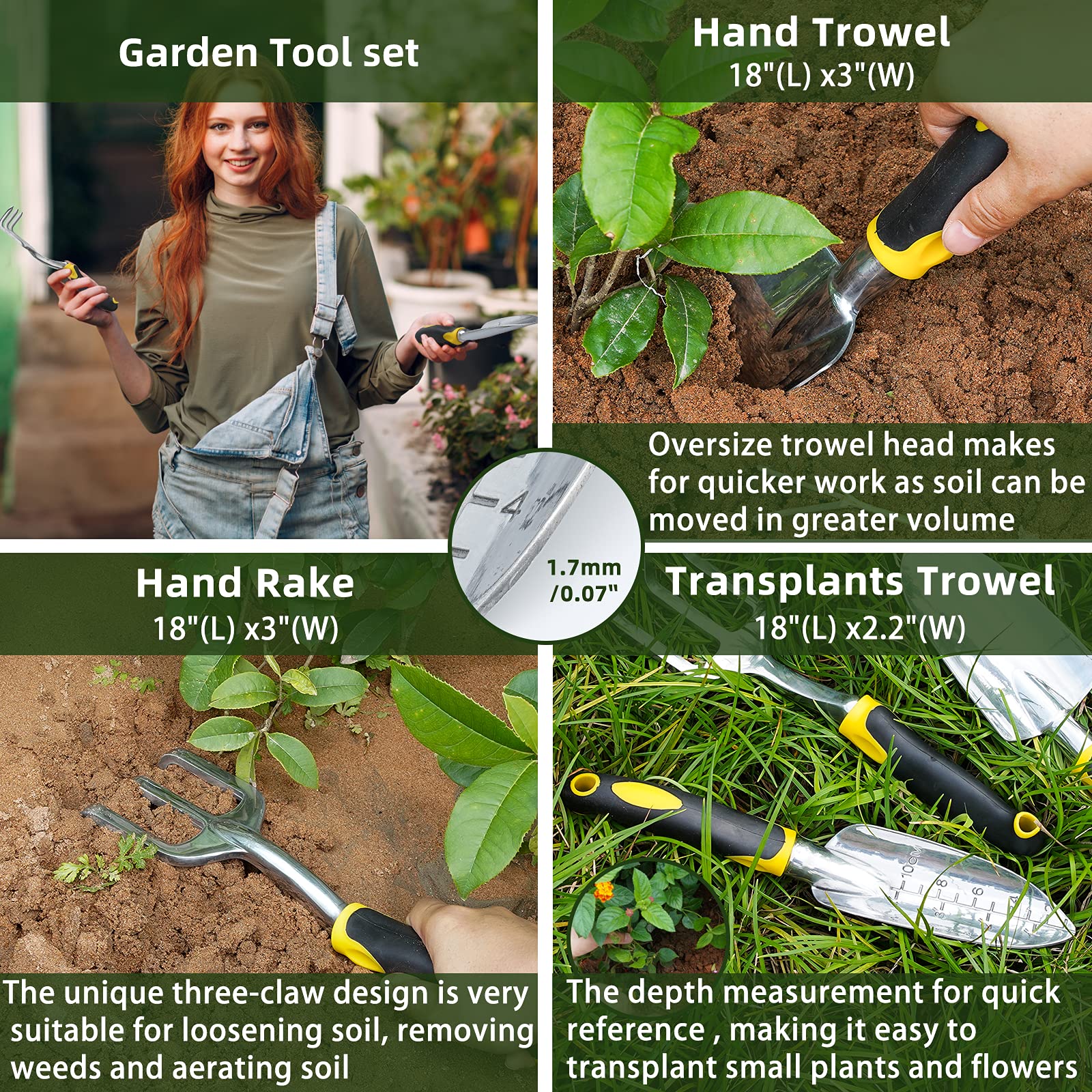 Auger Spiral Drill Bit for Planting Bulb Flower & Bedding, Garden Plant Auger, Upright or Umbrella Hole Diggers, Includes 3 Heavy Duty Cast Aluminum Garden Hand Shovels (6 Pieces)