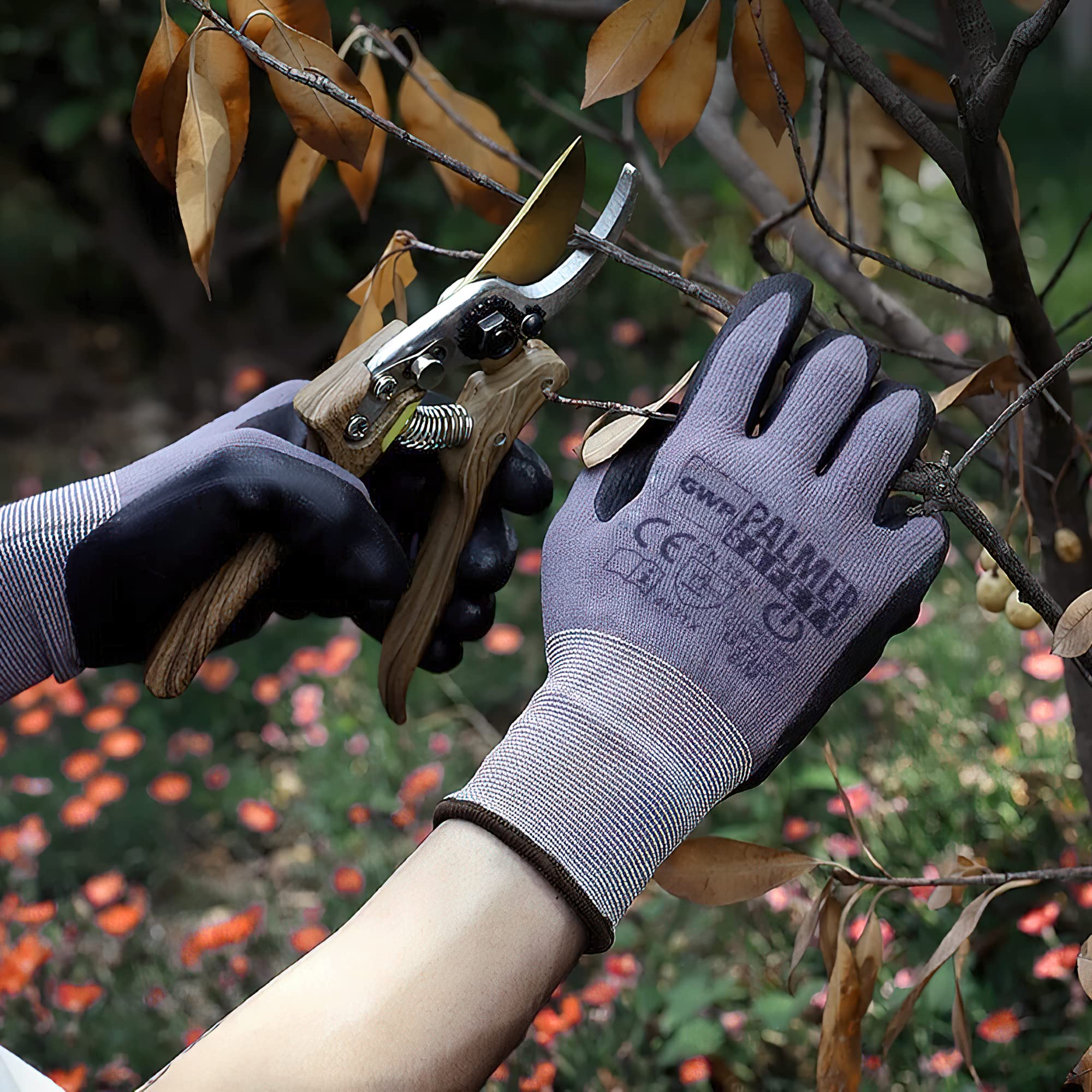 ATERET Palmer Safety 12 Pairs Large Safety Work Gloves I Microfoam Nitrile Coated Gloves I Working Gloves for Construction Warehouse Home Improvement