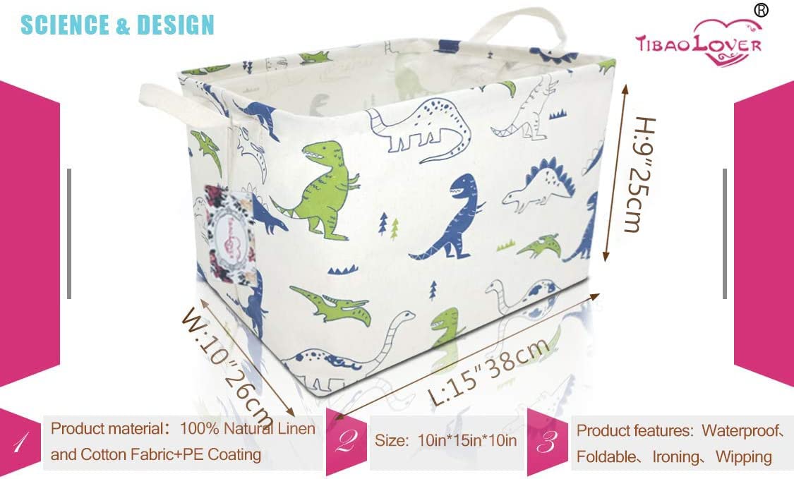 TIBAOLOVER Rectangular Kids Storage Basket Gift Basket Baby Storage Basket Cute Kids Toy Storage Bin Organizer Shelf Book Basket Room Decor(Polychrome Dinosaurs)