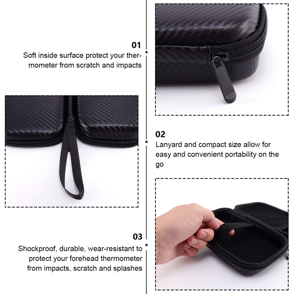 ARTIBETTER Thermometer Case Forehead Thermometer Hard Carrying Case Thermometer Storage Bag for Home Outdoor Travel(Black)