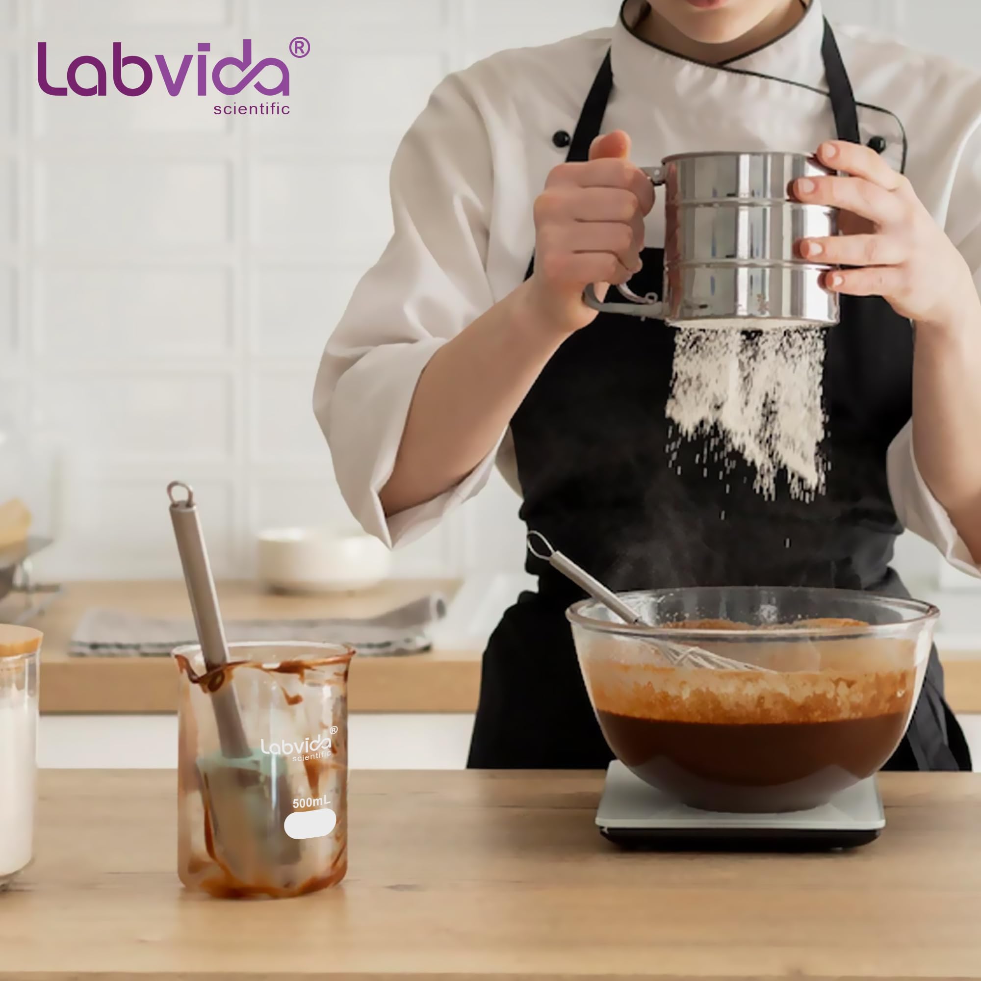 Labvida 4pcs 500ml Upgrated Thick Glass Beakers, Griffin Low Form Beaker Set with Double Scale, 3.3 Boro, LVA012