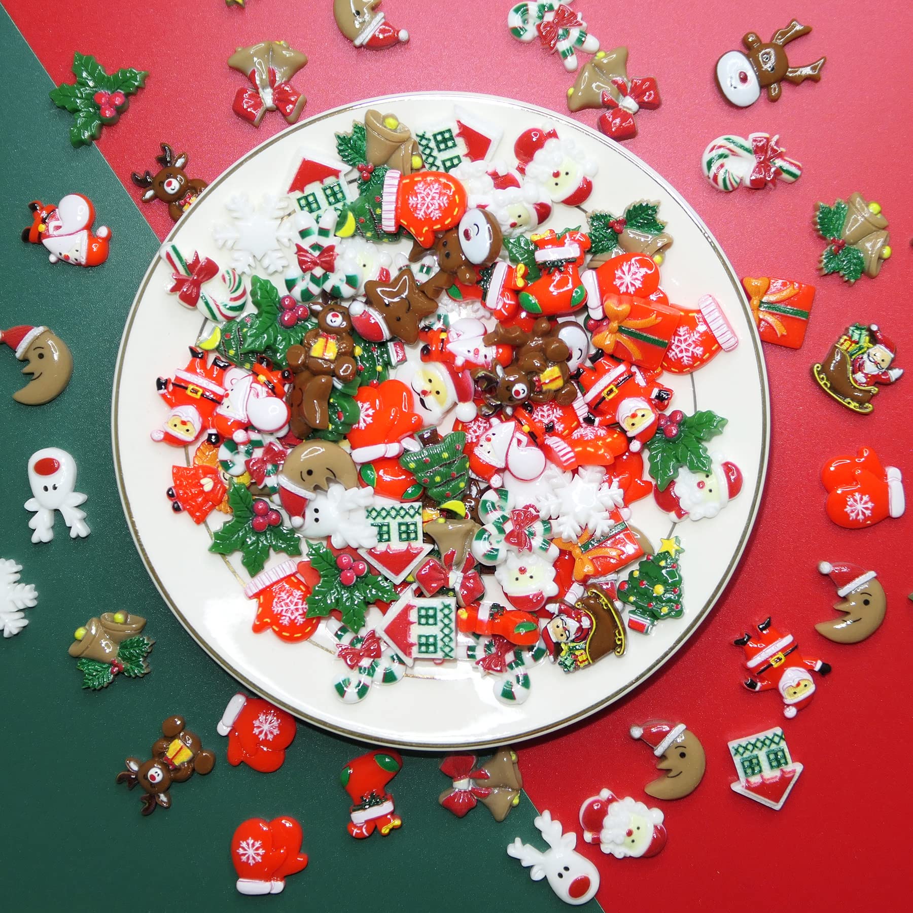 HADDIY Christmas Resin Charms for Crafts,100 Pcs Flatback Slime Charm Beads Miniature Ornaments for Christmas Embellishments,Craft Supplies and Mini Christmas Decorations