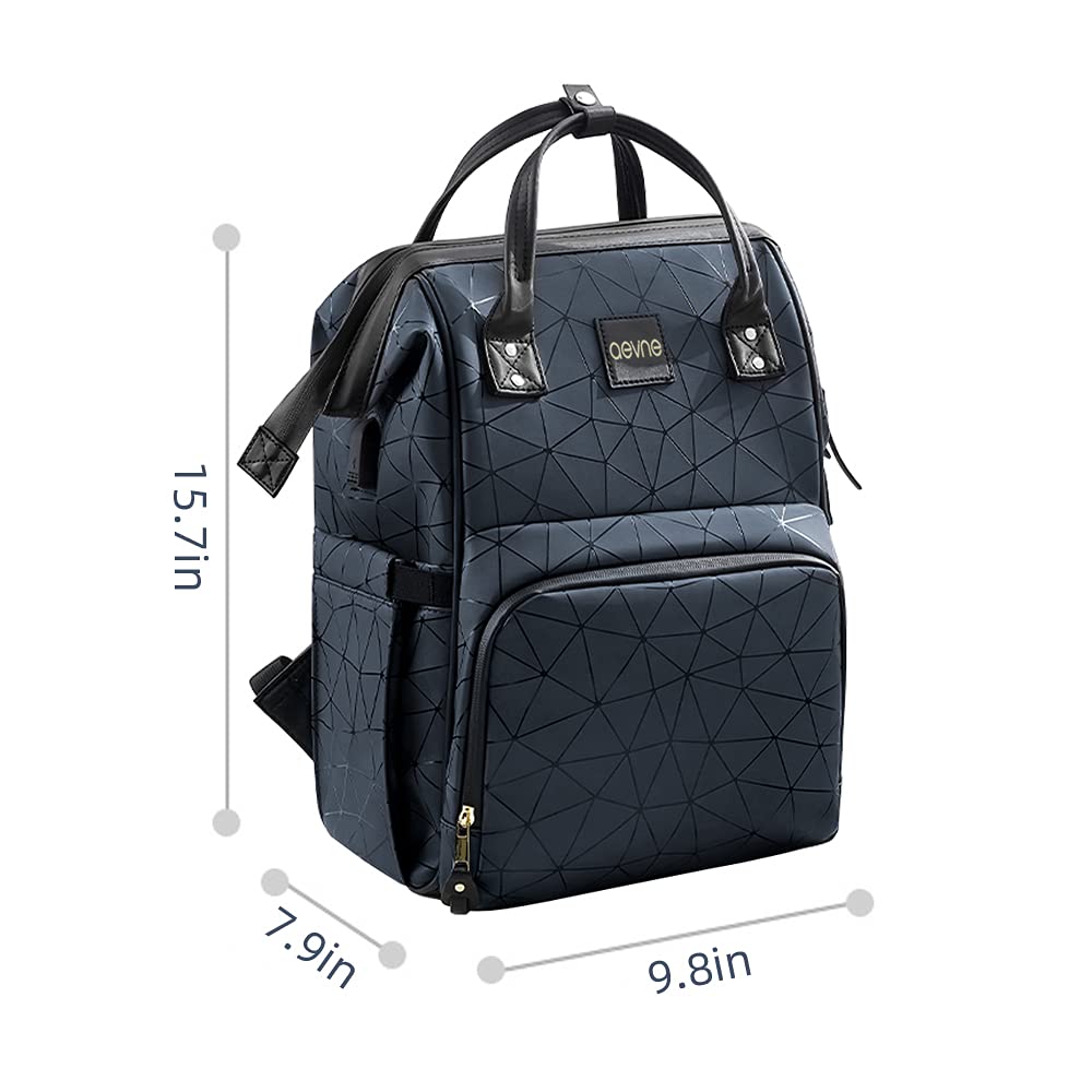 Diaper Bag Backpack, AEVNE Multifunction Travel Back Pack Maternity Baby Changing Bags, Diaper Bag with USB Charging Port Stroller Straps，Large Capacity, PU Waterproof and Stylish, Dark Blue