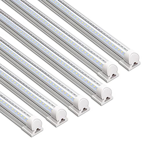 Barrina 8FT LED Shop Light, 72W 9000LM 6500K, Clear Cover Linkable LED Tube Lights, Integrated T8 Light Fixture, V Shape LED Ceiling Lights for Garage, Warehouse, Workshop, 6 Pack
