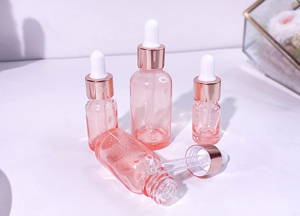 Wresty Pink Glass Dropper Bottles,12 Pack Essential Oil Dropper Bottels Perfume Sample Bottles Cosmetic Container Empty Bottles With Glass Eye Dropper (15ml)