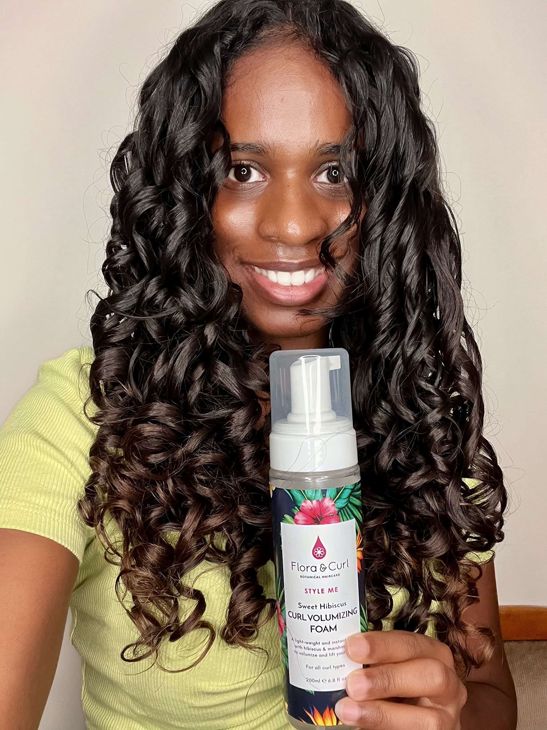 Flora & Curl Sweet Hibiscus Curl Volumizing Foam Botanical Volume Foam for Superior Body and Bounce 6.7 fluid-oz