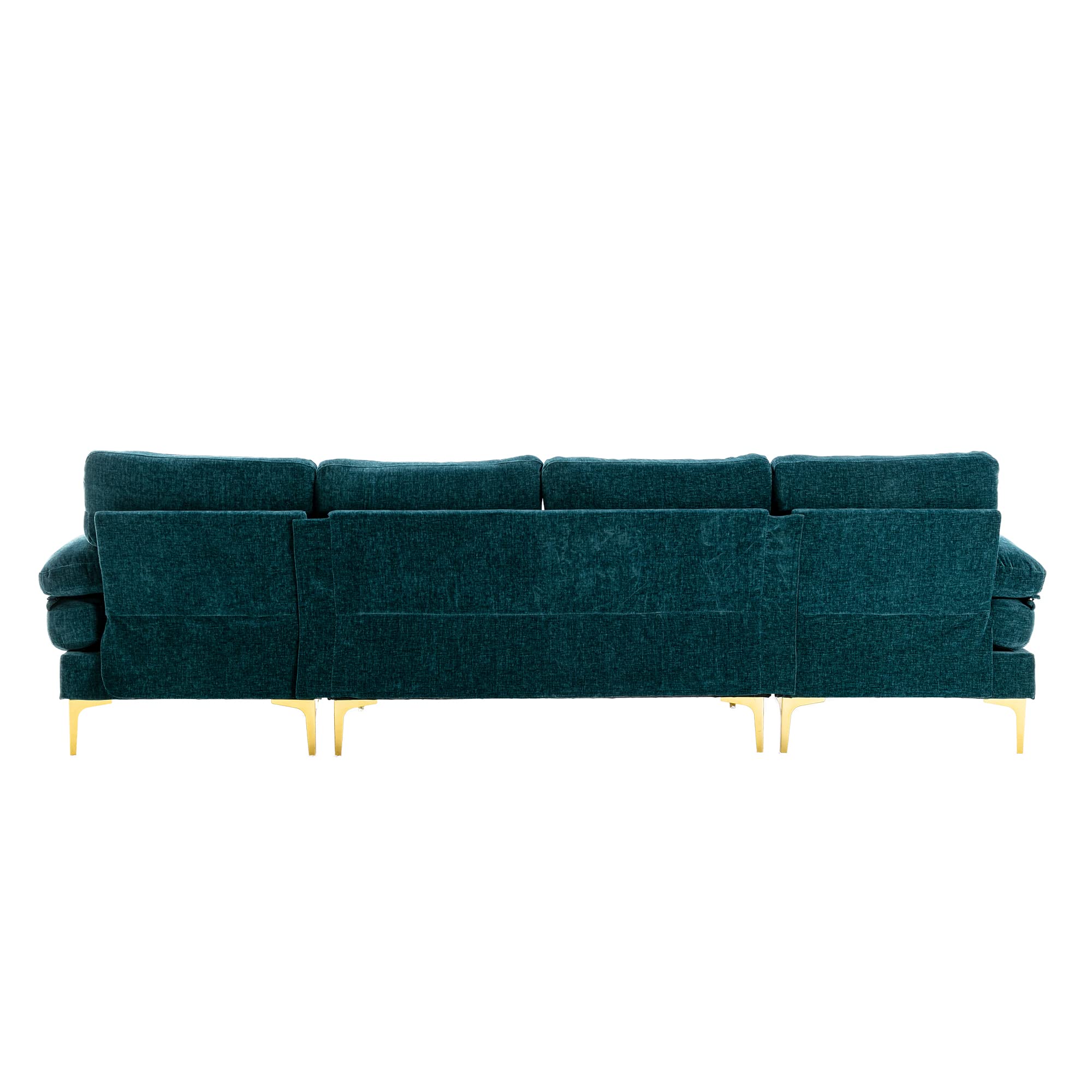 Pvillez Modern Sectional Sofa with Double Chaise Large Convertible Couches Chenille U-Shape Couch with Rolled Arms and Golden Legs Oversize Yellow Sofa for Living Room Comfortable Modular Sofa