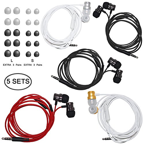 5 Packs Earbud Headphones with Remote & Microphone, SourceTon in Ear Earphone Stereo Sound Tangle Free for Smartphones, Laptops, Gaming, Fits All 3.5mm Interface Device w/3.5mm to Type C Adapter