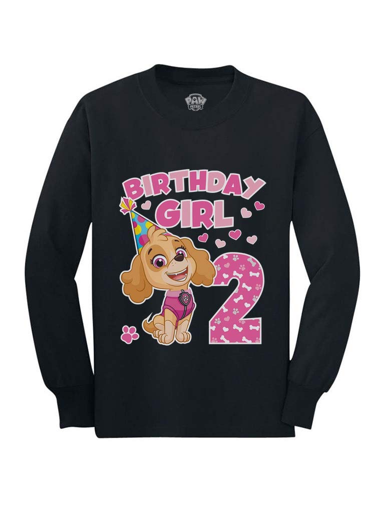 Birthday Girl Skye Paw Patrol 2nd Birthday Toddler Kids Long Sleeve T-Shirt 3T Black