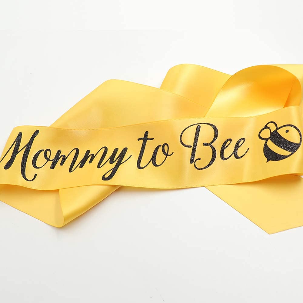 Baby Shower Decorations Yellow Sash and Tinplate Badge Mommy to Bee and Daddy to Bee Baby Shower XC
