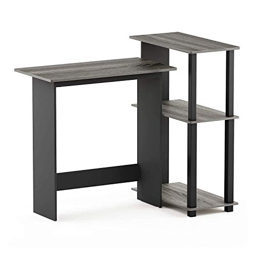 Desk Corner Computer with Bookshelf, French Oak Grey/Black (Color : French Oak Grey/Black)