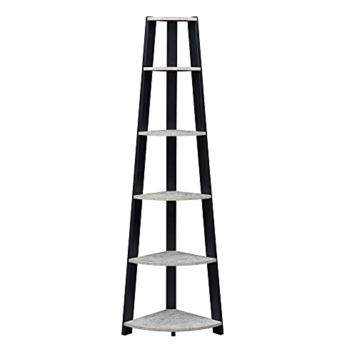 Convenience Concepts Newport 5-Tier Corner Bookcase, Faux Cement/Black