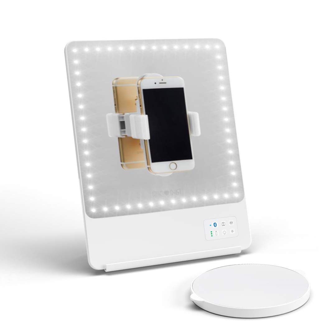RIKI LOVES RIKI LED Vanity Mirror with Lights & Bluetooth - Portable Lighted Makeup Mirror with Magnification, Adjustable Stand, & Phone Clip | 5 Dimming Stages & HD Daylight Lighting Cosmetic Mirror