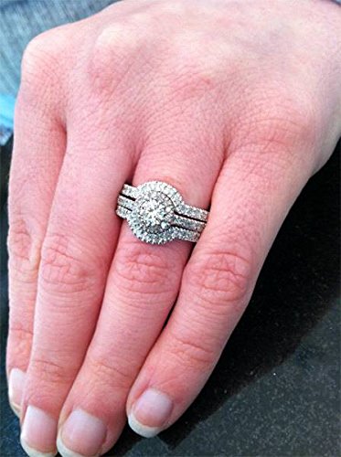 1 1/10ct Round Diamond Engagement Matching Wedding Ring Set White Gold 14K - Size 10