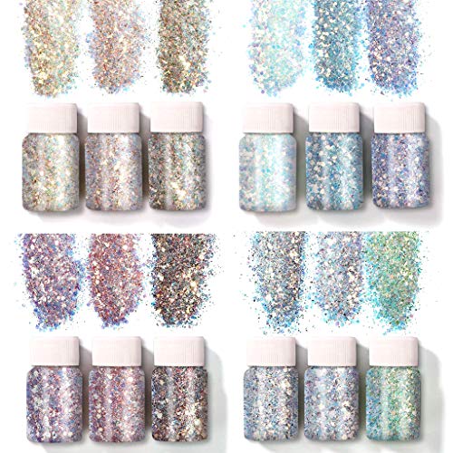 12 Colors Holographic Chunky Glitter Sequins Face Glitter for Body Eye Hair Nail Decoration DIY Crafts