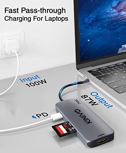 Kinivo 710UC USB C Hub (7 Port USB-C Adapter- 3 USB 3.0-5Gbps Data, 4K HDMI, 100W PD, SD, TF Card Reader) - Compatible with MacBook Pro Air (Thunderbolt 3), iPad Pro, Chromebook, XPS, Samsung