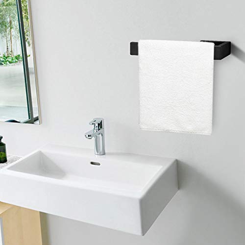 Bathroom Wall Mounted Hand Towel Holder, Pynsseu SUS304 Stainless Steel Towel Ring, Square Hand Towel Bar for Bathroom Hardware (1Pack Black )
