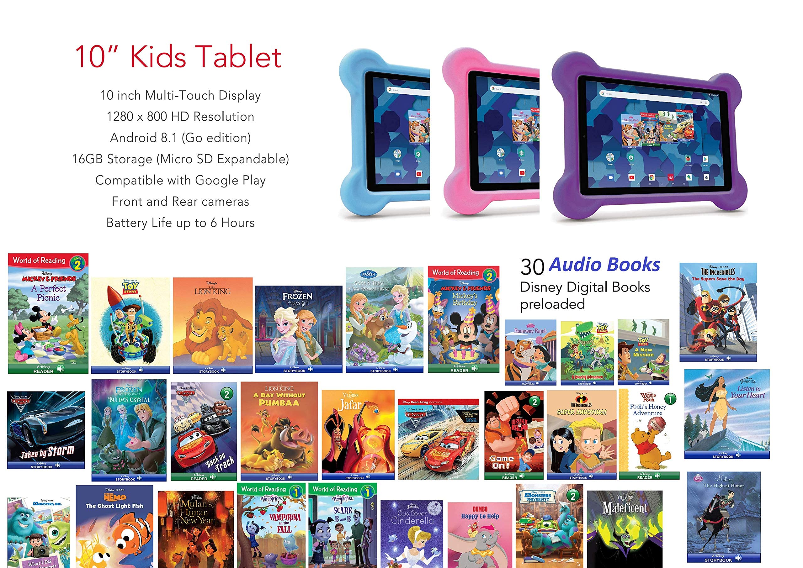 10.1-inch Tablet with Bumper case and Headphones (Blue)