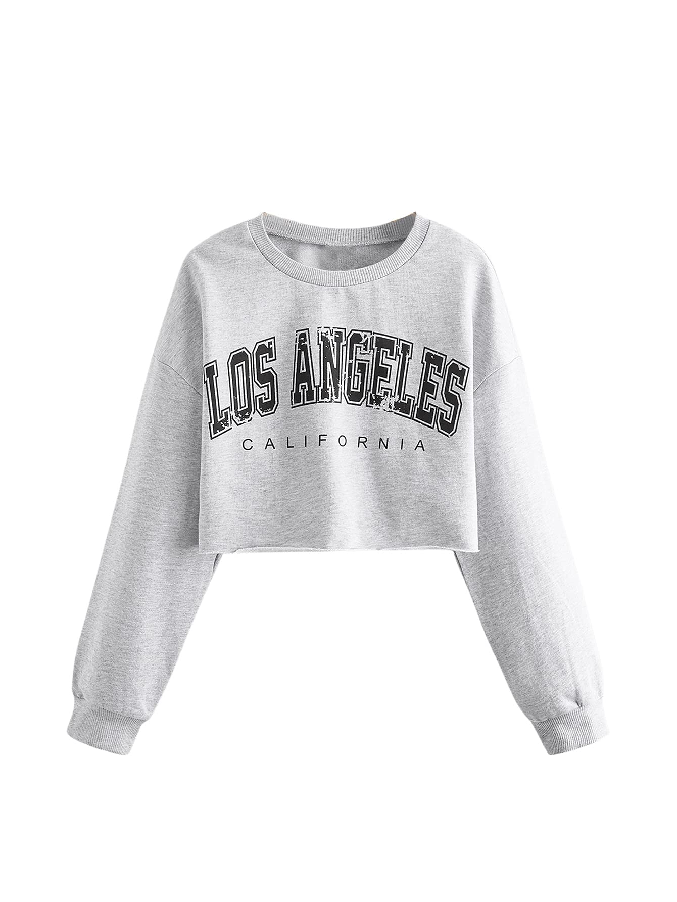 Floerns Girls Letter Graphic Print Long Sleeve Pullover Crop Sweatshirt Tops Grey 7Y