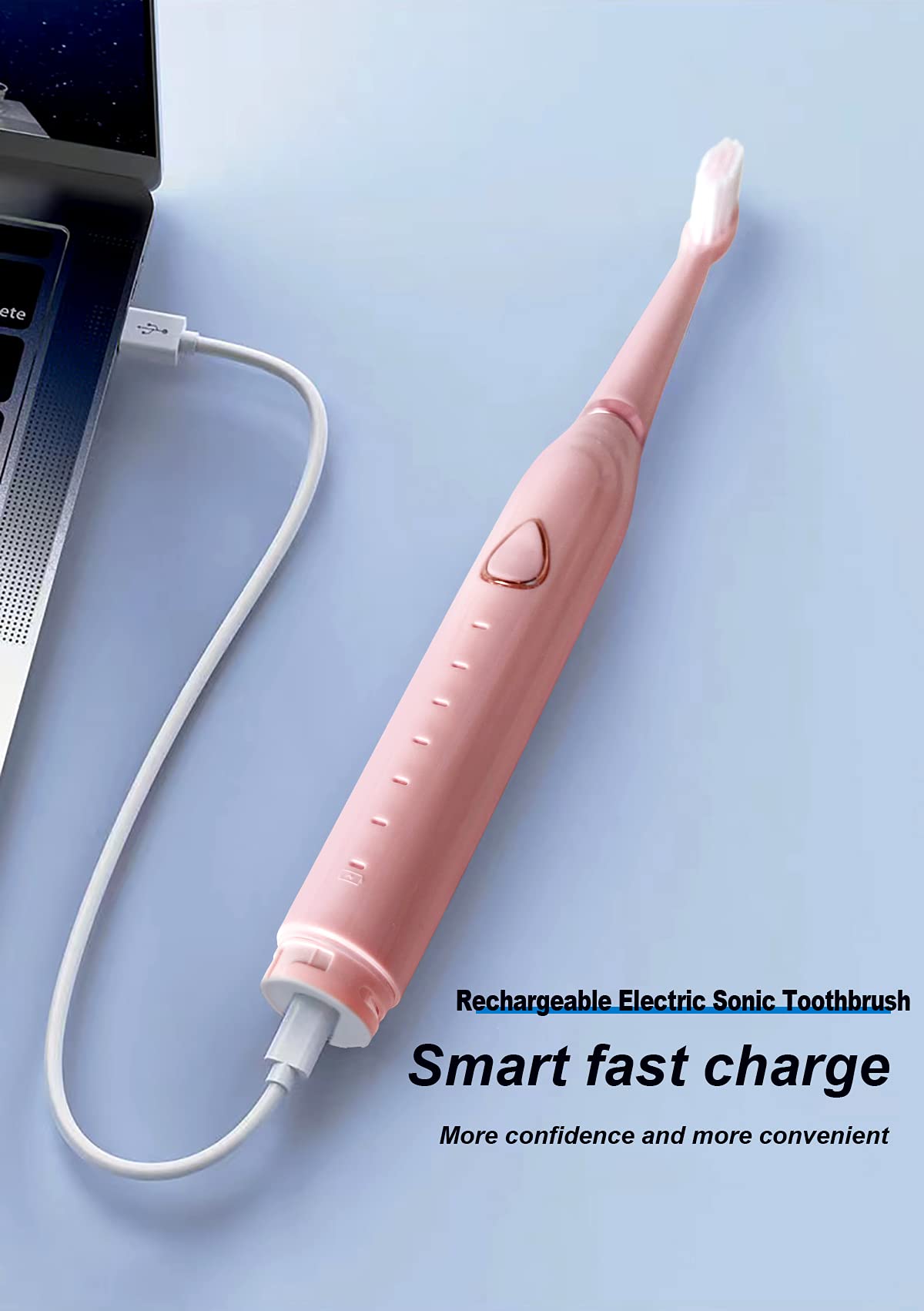 JANECC Electric Toothbrush for Adults, Rechargeable Sonic Toothbrushes, 6 Modes, 45,000VPM Motor and 2 Mins Smart Timer, 1 Face Washing Head, Facial Massage 5 Brush Heads(Pink), 9.8X3.9X1.18 Inch