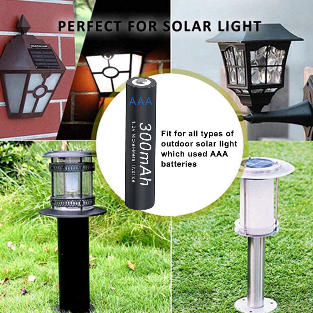 16 Packs 1.2V Rechargeable AAA Size Nimh 300mAh Batteries, Pre-Charged Triple A Battery for Christmas Lights,Solar Lamp Garden Lights