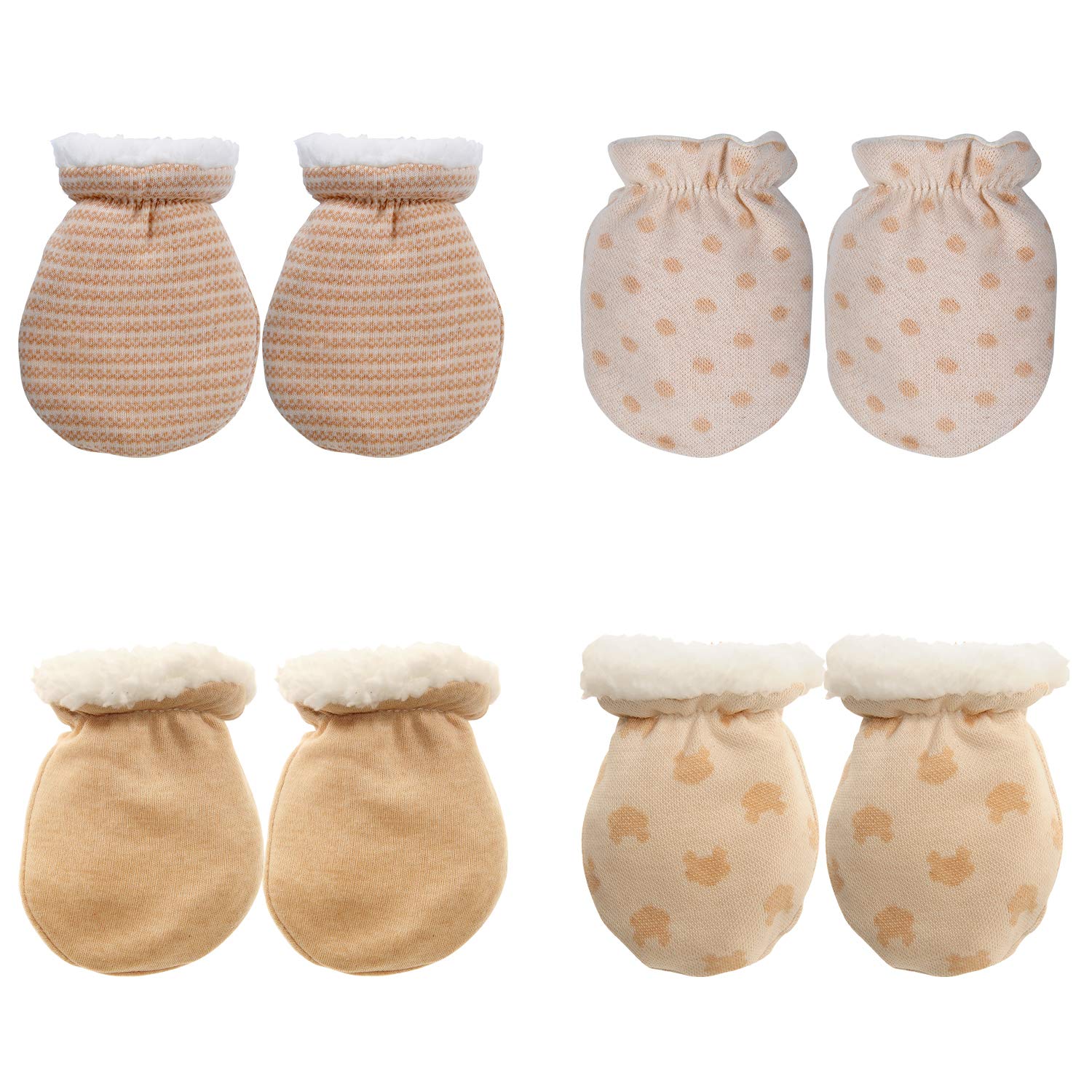 4 Pairs Baby Mitten Gloves Winter Warm Sherpa Lined Mittens Infant Newborn No Scrach Mittens for 0-6 Months (0-6 Months, Set a)