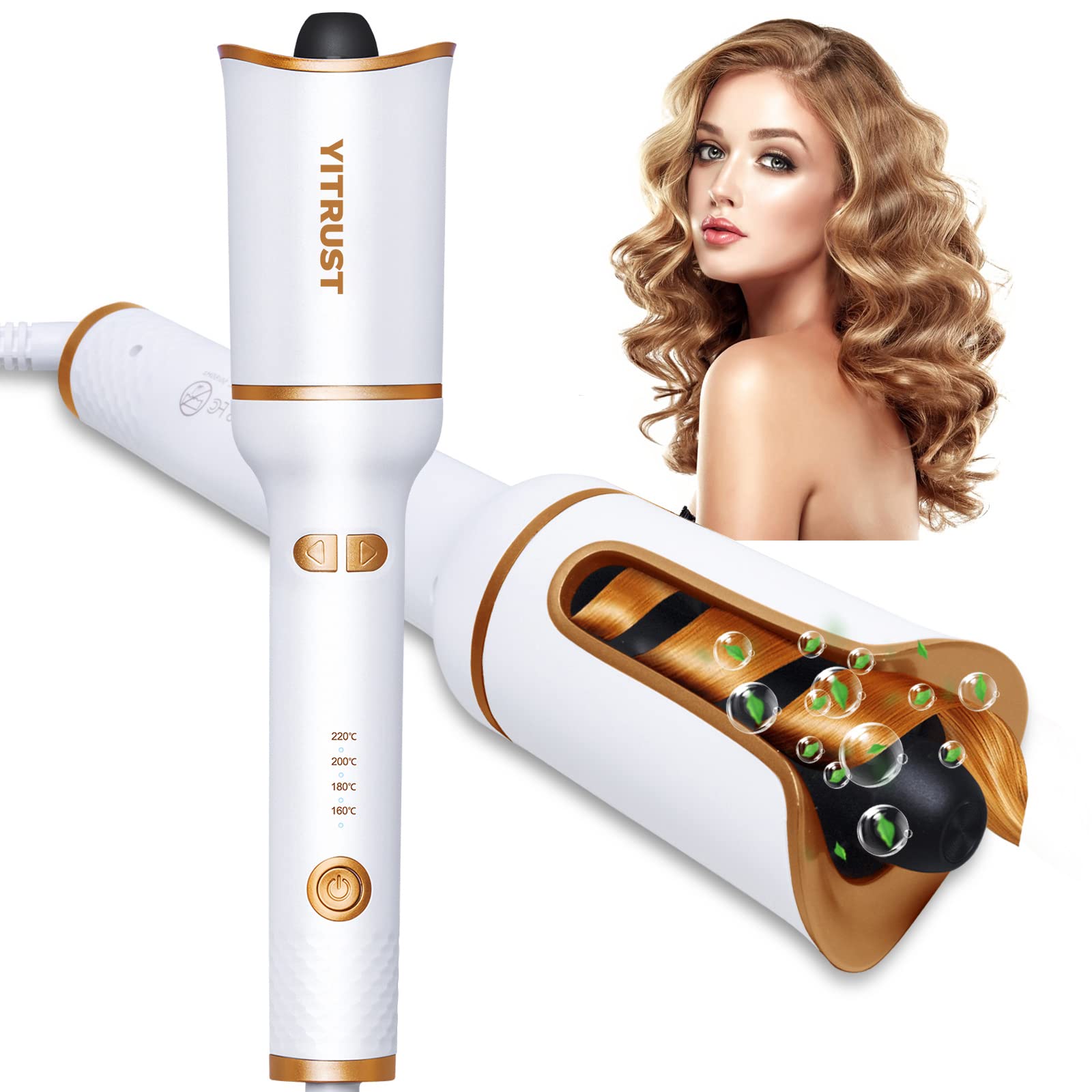 1" Large Rotating Barrel 4 Temperatures up to 428℉ & 3 Timers Professional Auto Hair Curler, Fast Heating PTC Ceramic Automatic Curling Iron Wand, Auto Shut-Off Spin Iron for Hair Styling