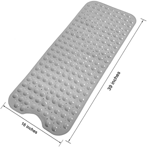 COMUSTER Bathtub and Shower Mats, Extra Long Non-Slip Bath Mat (39" x 16"), Machine Washable Bath Tub Mat for Bathroom(Solid Grey)