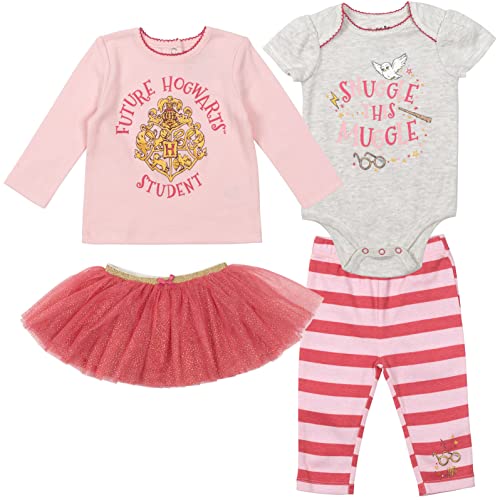 Harry Potter Infant Baby Girls Bodysuit Graphic T-Shirt Mesh Skirt and Leggings 4 Piece Layette Set 18 Months