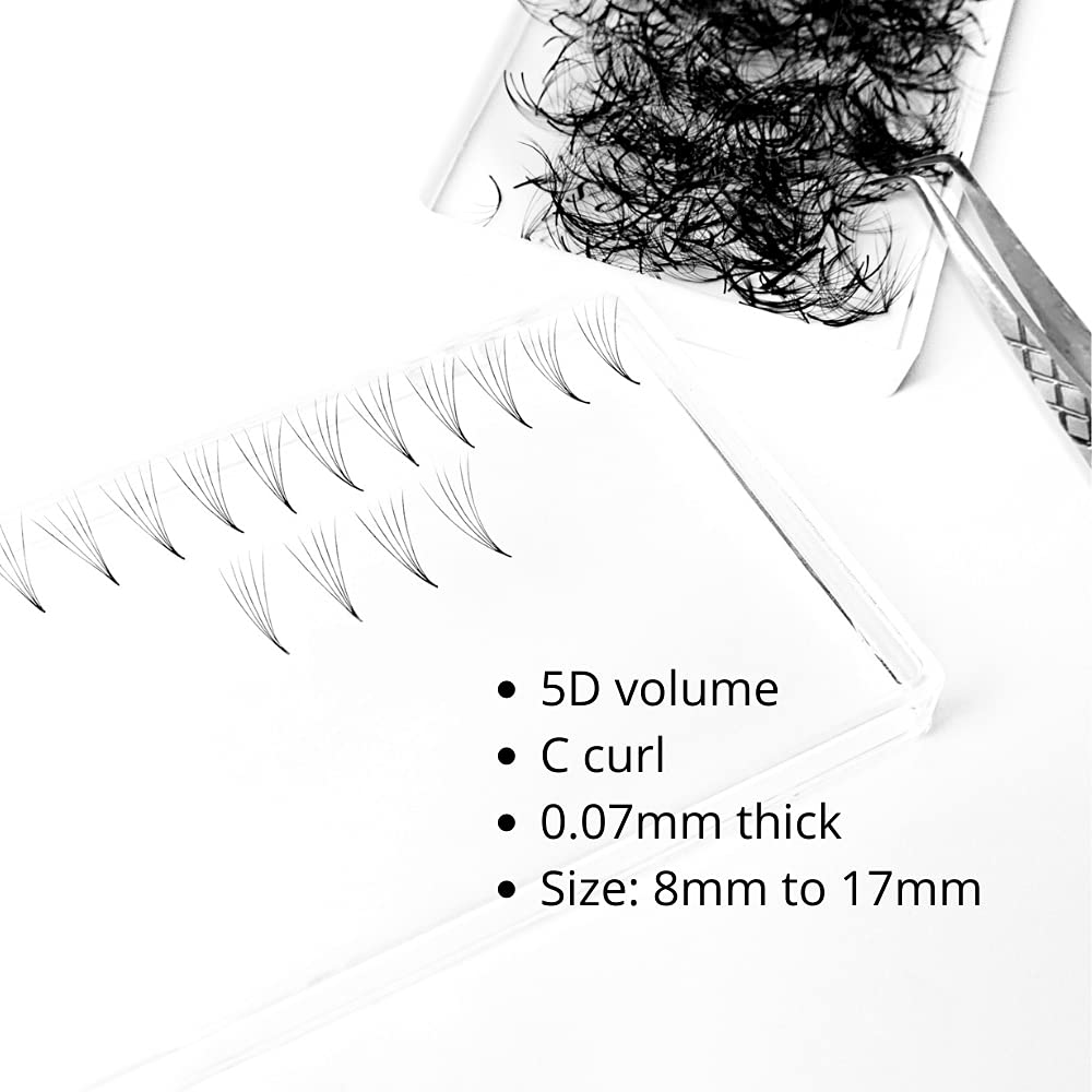 1000pcs Premade Fans Eyelash Extensions - 5D Volume Eyelash Extensions C Curl - 1000 handmade fans - 0.7mm thick (9mm) (10mm)