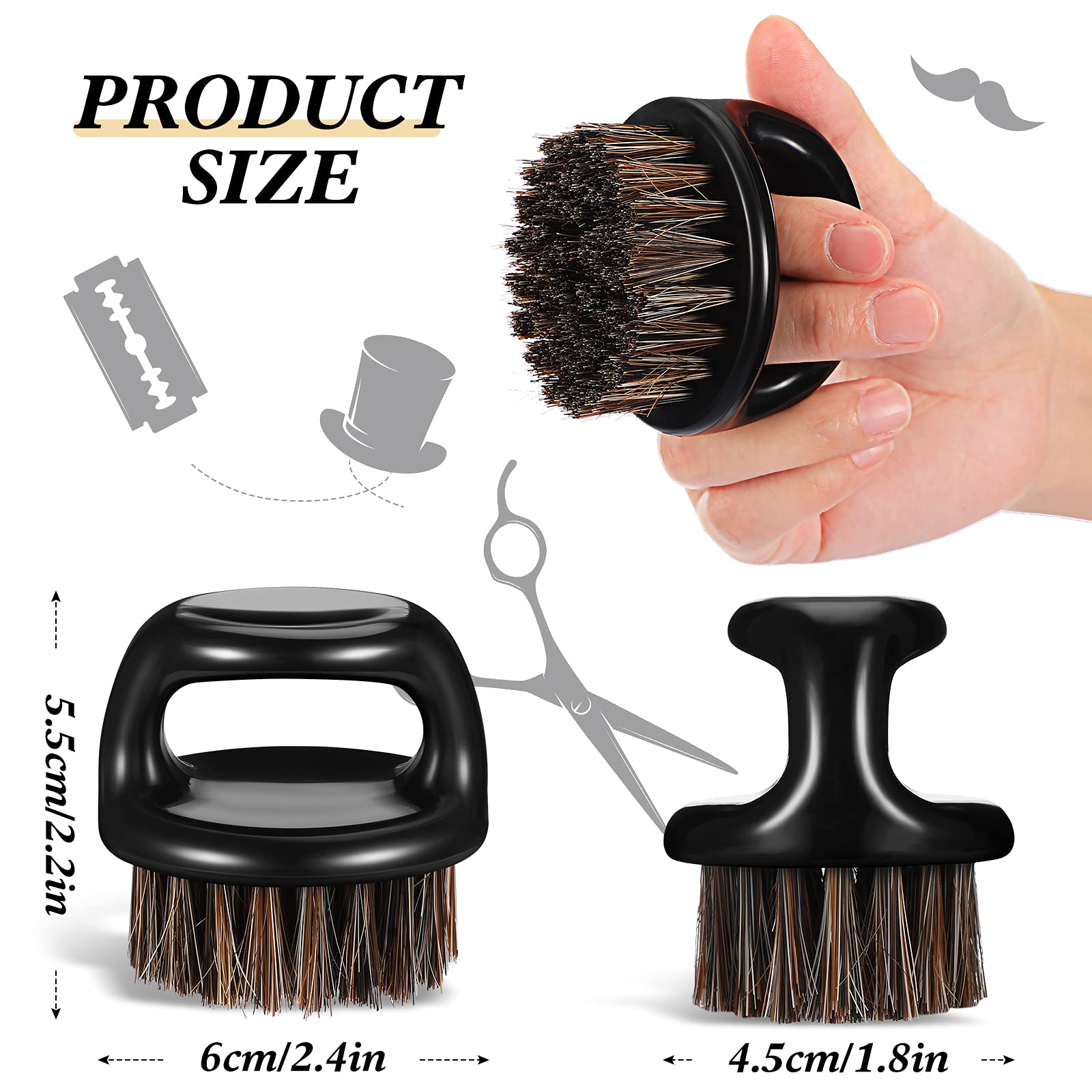4 Pieces Knuckle Brush Set: Fade Brush, Barber Beard Brush for Men, Face and Neck Brush, Mustache and Hair Brush - Soft Bristles for Styling and Sweeping