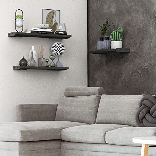 BAYKA Wall Shelves for Bedroom Decor, Floating Wall Shelves for Living Room Kitchen Storage, Wall Mounted Rustic Wood Floating Shelves for Kids Books, Small Shelf for Bathroom(Weathered Grey,Set of 3)BAYKA Wall Shelves for Bedroom Decor, Floating Wall Sh