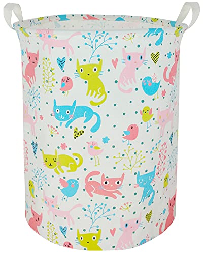 ASKETAM Fabric Laundry Basket Canvas Laundry Hamper for Dirty Clothes Toy Organizer Kid Nursery Room Decor Basket (Color cat)