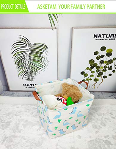 ASKETAM Square Canvas Collapsible Fabric Baby Toy Box Storage Bin Bedroom Decor Closet Kids Laundry Baskets Toy Organizer,Shelf Basket Nursery Storage,Gift Baskets(Blue Dinosaur)