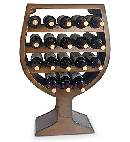 CoTa Global Wine Glass Shaped Wall Mounted Wine Rack - 18 Bottles Freestanding Wooden Wine Holder, Hanging Bottle Rack or Floor Stand, Rustic Wine Storage Shelf Organizer for Wine Bar & Home Décor