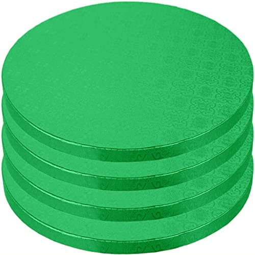 12 Inch Cake Boards - 4 Pack Cake Drums 12 Inch Dia - Disposable Green Cake Board Circles - Reusable Round Cake Boards - Cake Base Cardboard Cake Rounds - Cake Decorating Supplies & Baking Supplies
