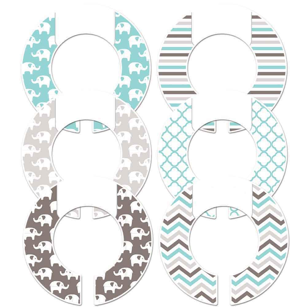6 Baby Nursery Clothing Rack Closet Size Dividers or Child Blue Elephant (Fits 1.5" Rod)