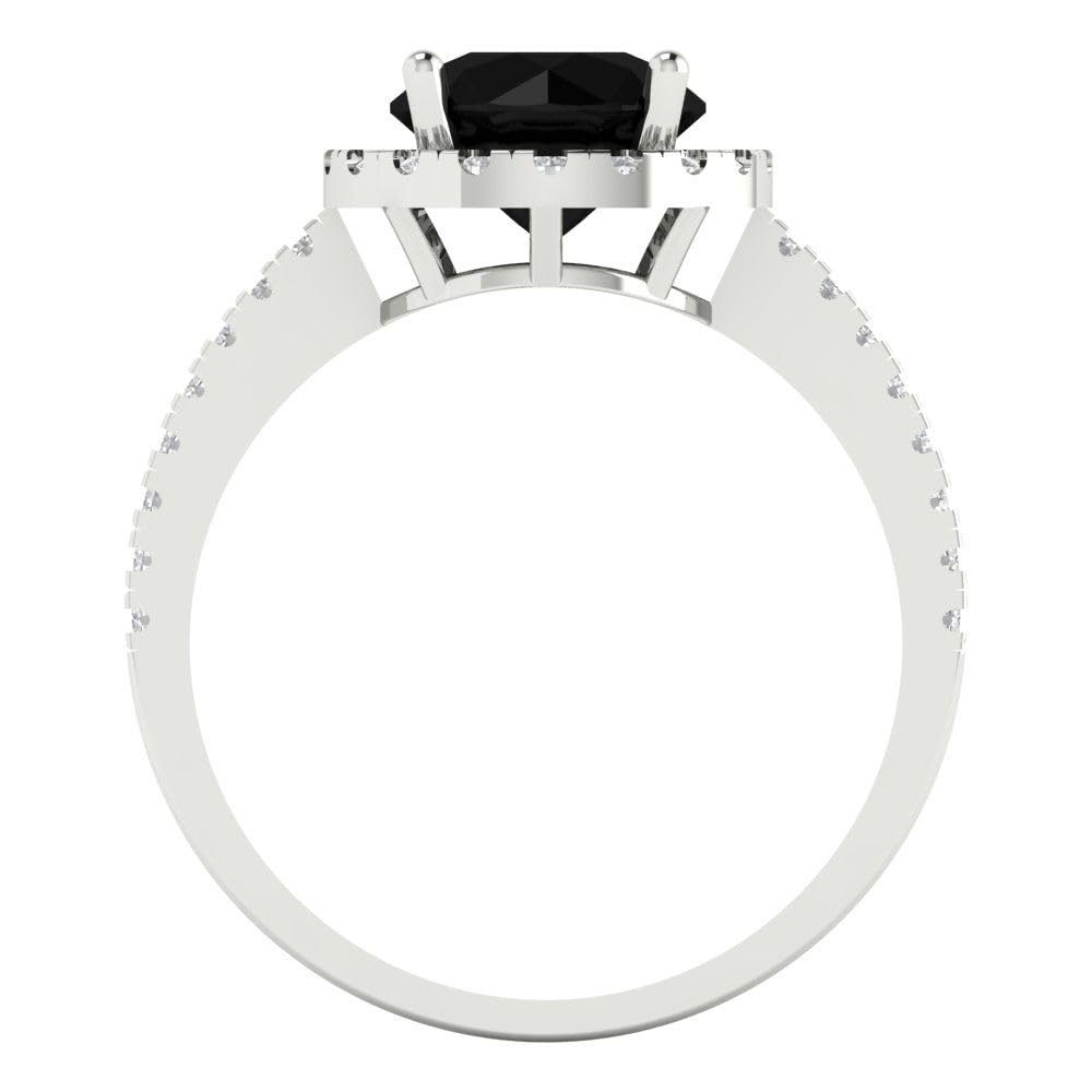 1.82ct Round Cut Solitaire halo Natural Black Onyx designer Modern Statement with accent Ring Solid 14k White Gold Size 4.5